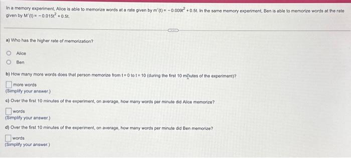 Solved In a memory experiment, Alice is able to memorize | Chegg.com
