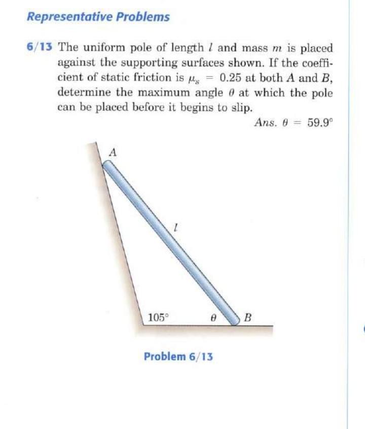 Solved 6/13 The uniform pole of length l and mass m is | Chegg.com