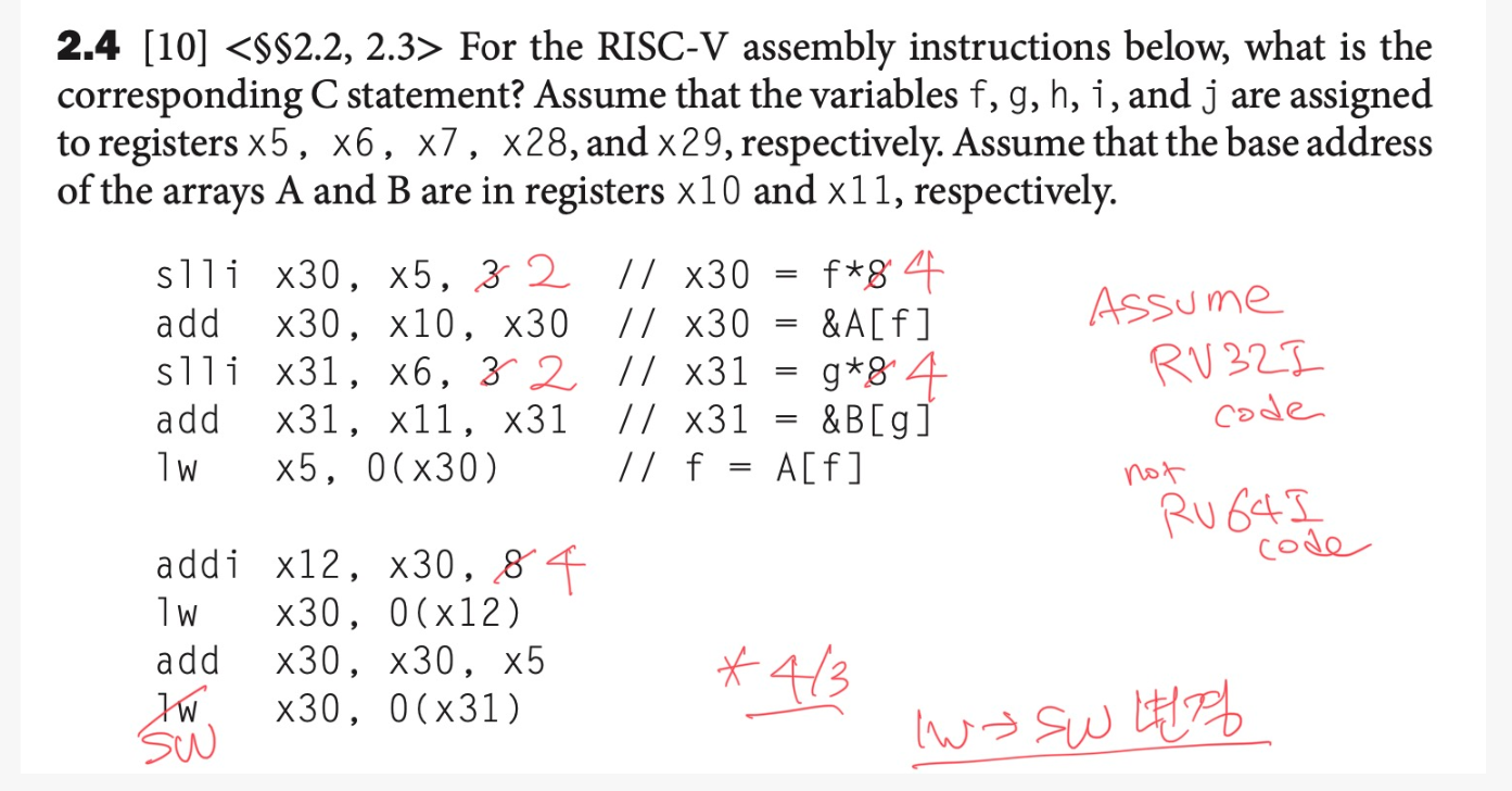 Solved 2.4[10] ﻿For the RISC-V assembly | Chegg.com