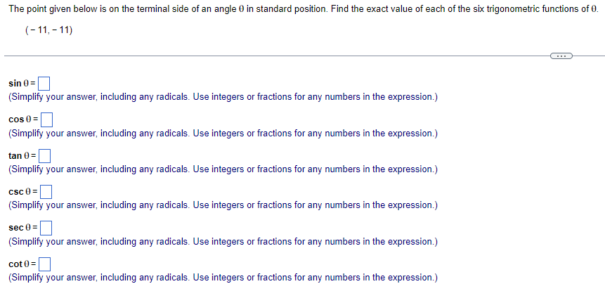 Solved The point given below is on the terminal side of an | Chegg.com