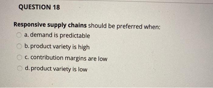 Solved QUESTION 18 Responsive supply chains should be | Chegg.com