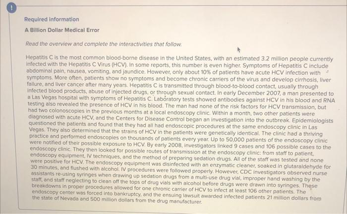 Required information A Billion Dollar Medical Error | Chegg.com