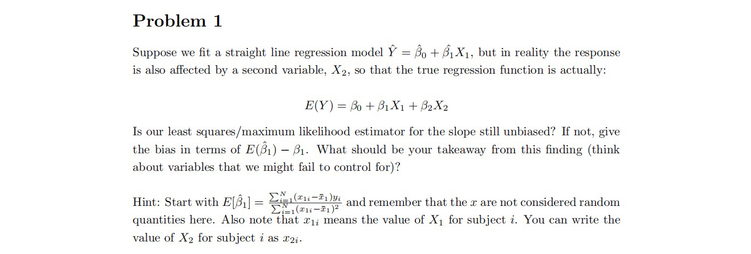 Solved Problem 1Suppose we fit a straight line regression | Chegg.com