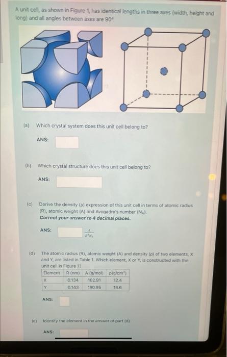 Solved A unit cell, as shown in Figure 1, has identical | Chegg.com