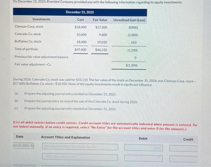 Solved During 2026, Colorado Co. stock was sold for $10,110. | Chegg.com