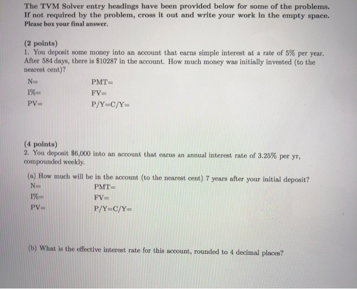 Solved The TVM Solver entry headings have been provided | Chegg.com