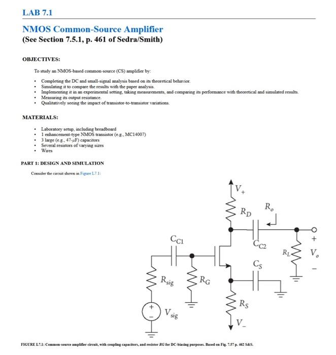 Solved LAB 7.1 NMOS Common-Source Amplifier (See Section | Chegg.com