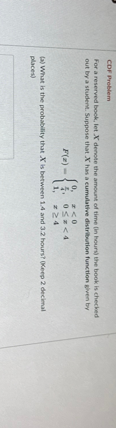 CDF ProblemFor a reserved book, let x ﻿denote the | Chegg.com
