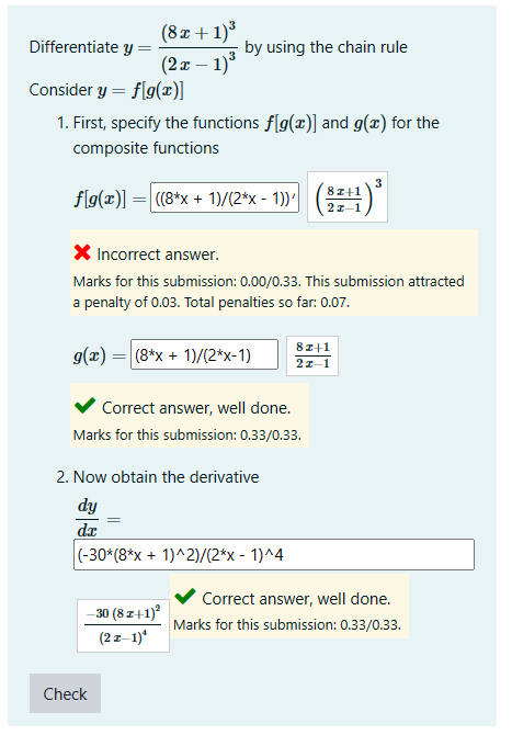 Solved Differentiate y=(8x+1)3(2x-1)3 ﻿by using the chain | Chegg.com