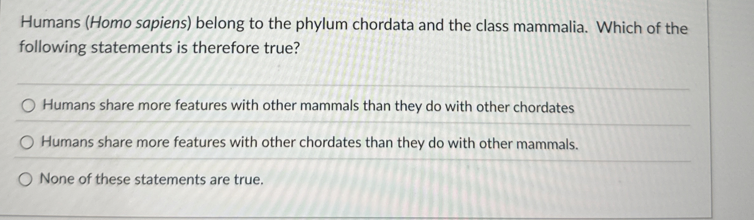 Solved Humans (Homo sapiens) ﻿belong to the phylum chordata | Chegg.com