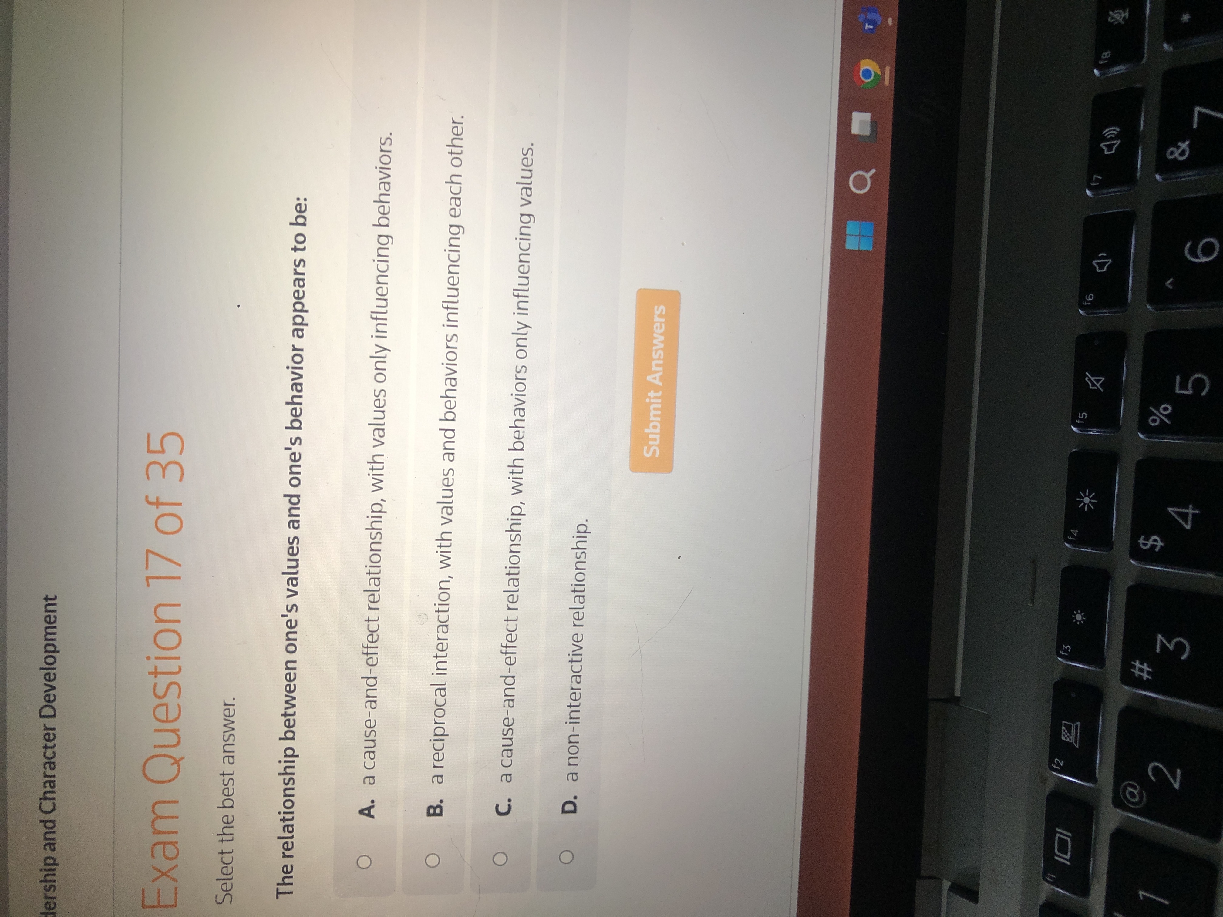 Solved The relationship between one's values and one's | Chegg.com