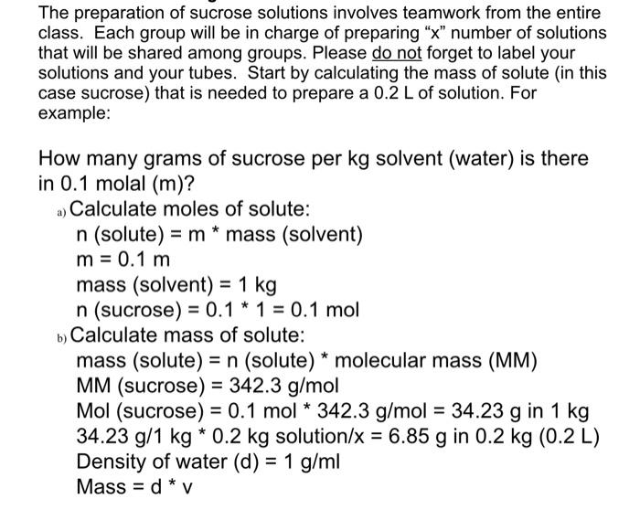 The preparation of sucrose solutions involves | Chegg.com