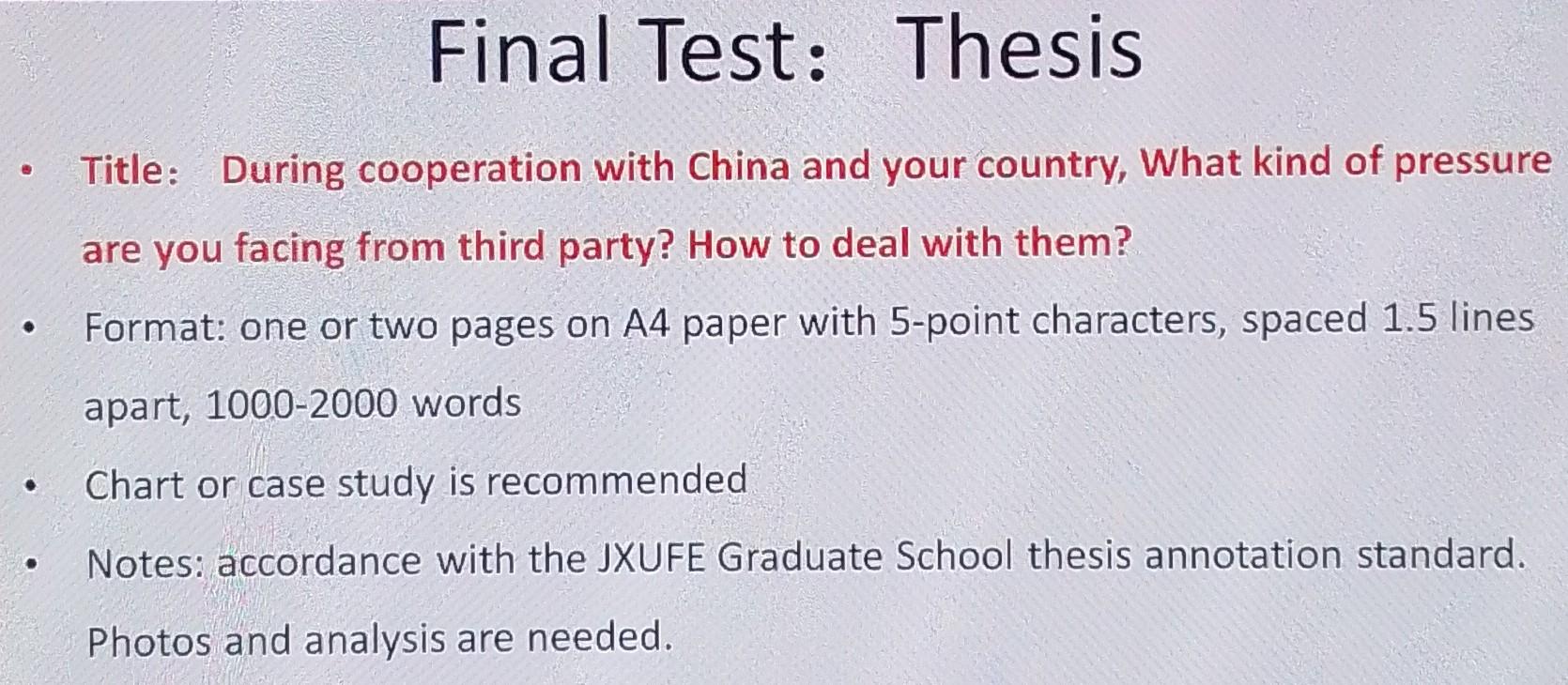Final Test: Thesis Title: During cooperation with | Chegg.com