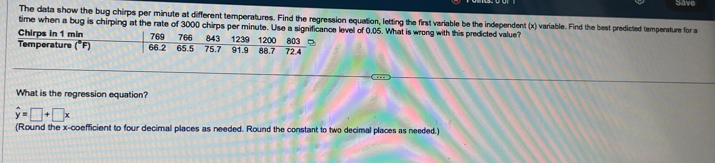 Solved The data show the bug chirps per minute at different | Chegg.com