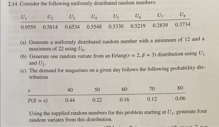 Solved 2.14 Consider the following uniformly distributed | Chegg.com