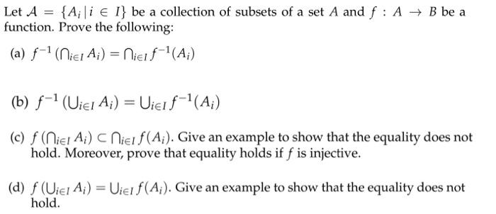Solved Let A={Ai∣i∈I} be a collection of subsets of a set A | Chegg.com