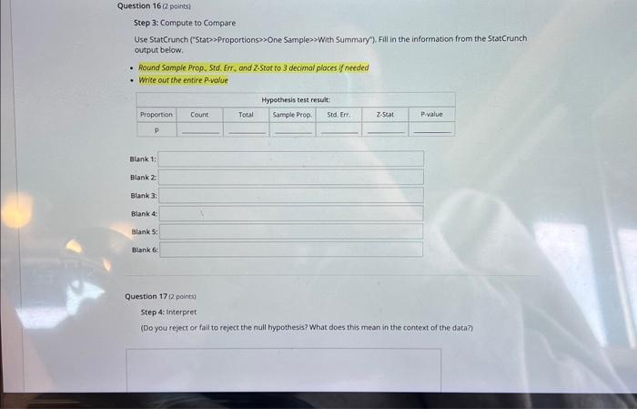 Solved Step 3: Compute to Compare Use StatCrunch ('Stat > | Chegg.com