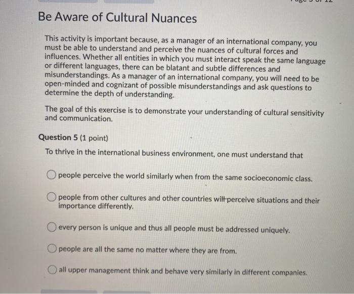 Solved Be Aware of Cultural Nuances This activity is | Chegg.com