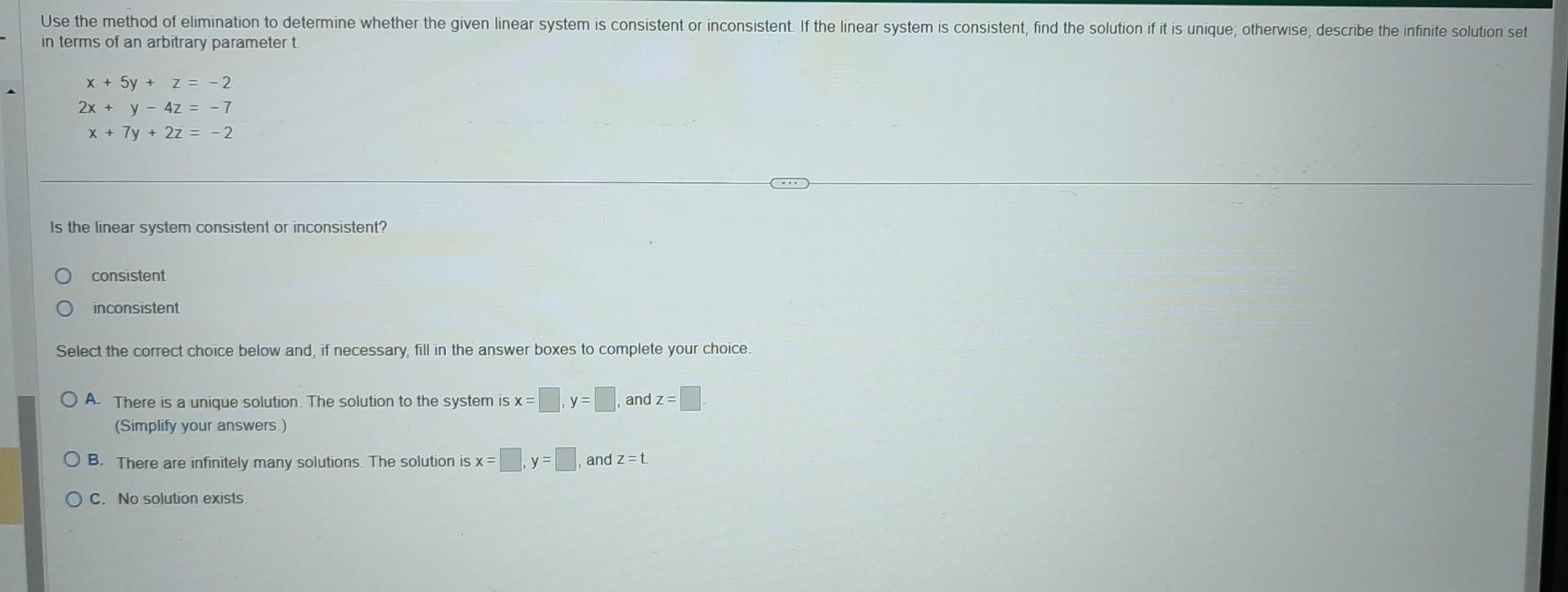 Solved in terms of an arbitrary parameter t | Chegg.com
