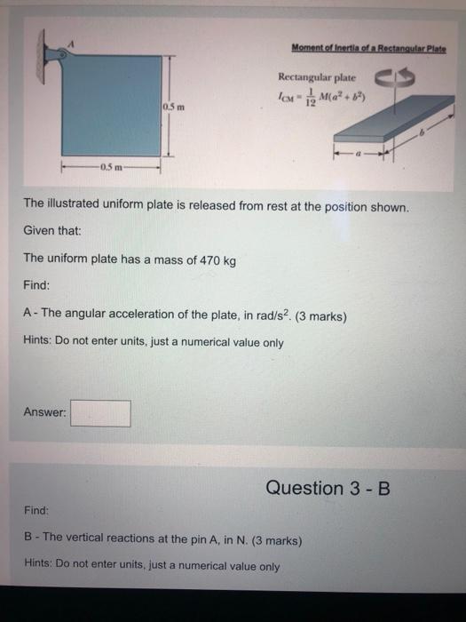 Solved Moment of Inertia of a Rectangular Plate Rectangular | Chegg.com