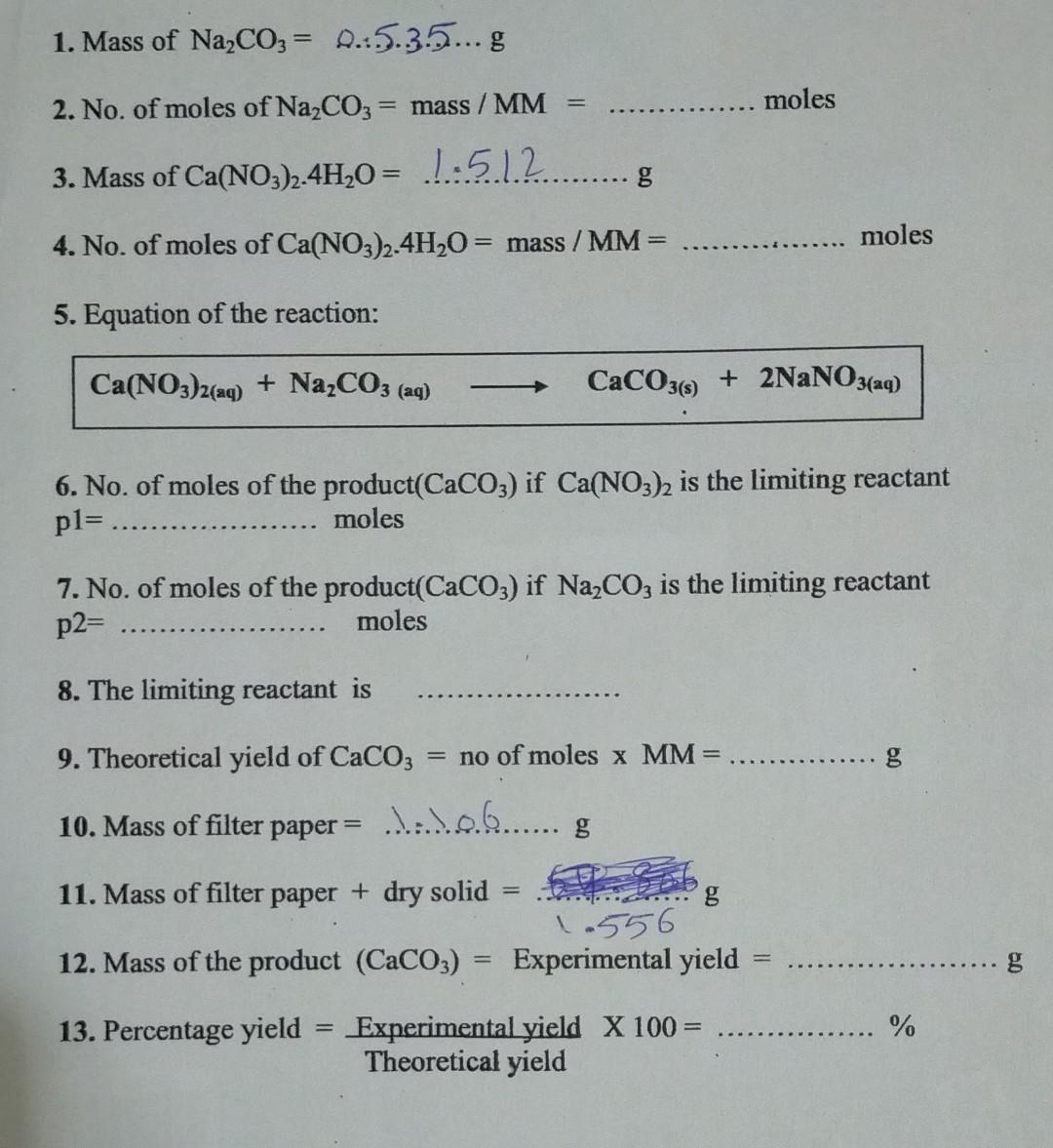 Solved 1. Mass of Na2CO3=0.5.3.5 kg 2. No. of moles of | Chegg.com
