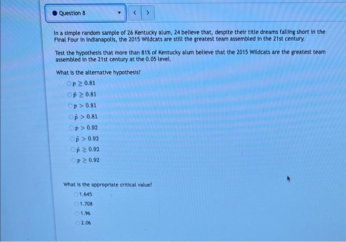 Solved In a simple random sample of 26 Kentucky alum, 24 | Chegg.com