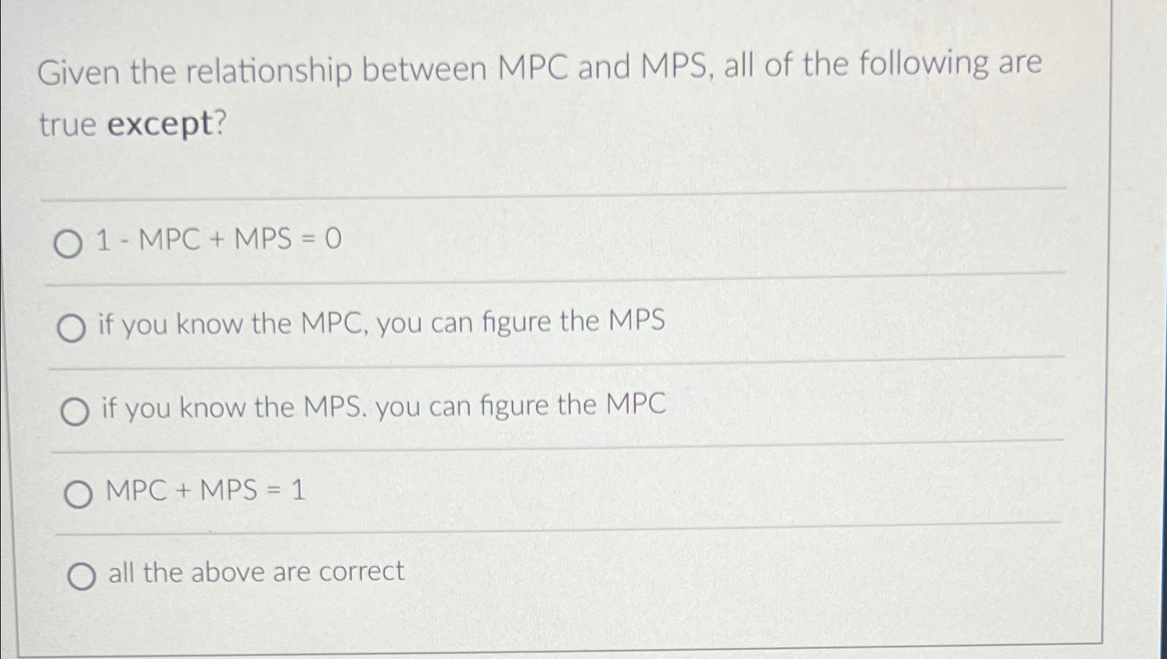 Solved Given the relationship between MPC and MPS, ﻿all of | Chegg.com