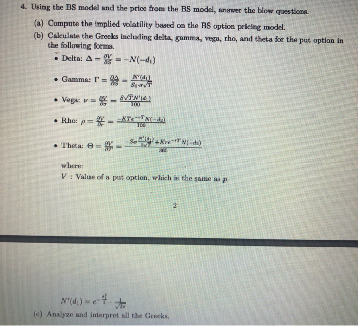 4. Using the BS model and the price from the BS | Chegg.com