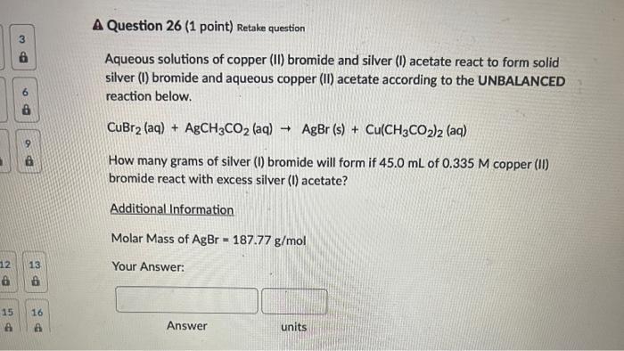 Solved Question 26 (1 point) Retake question Aqueous | Chegg.com