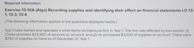 Solved Required informationExercise 13-10A (Algo) ﻿Recording | Chegg.com
