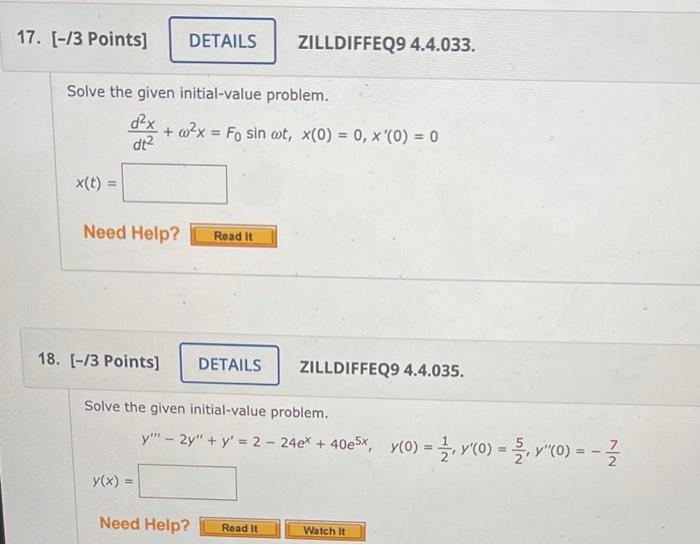 Solved −/3 Points] ZILLDIFFEQ9 4.4.033. Solve the given | Chegg.com