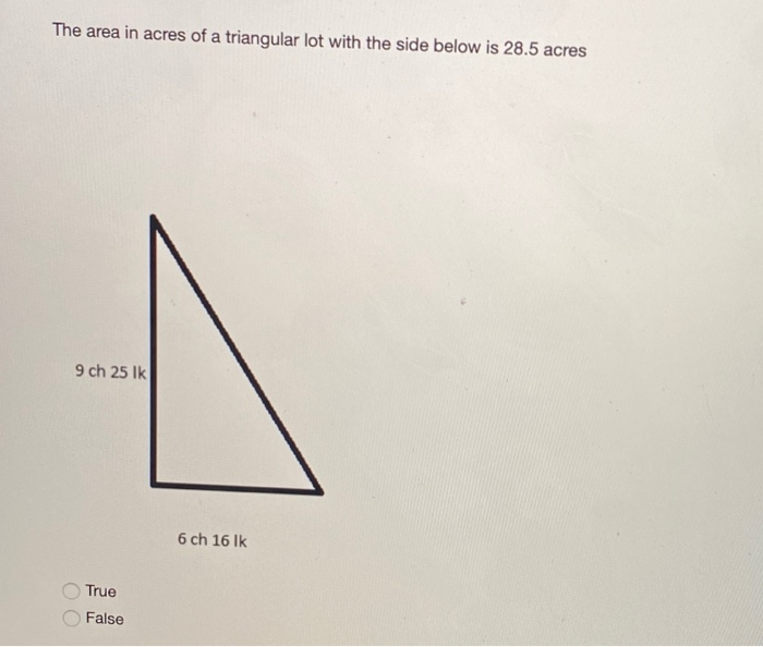 Solved The area in acres of a triangular lot with the side | Chegg.com