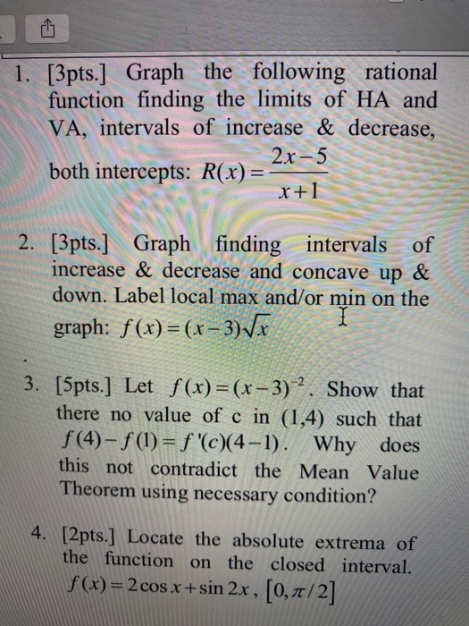 Solved 1. [3pts.] Graph the following rational function | Chegg.com