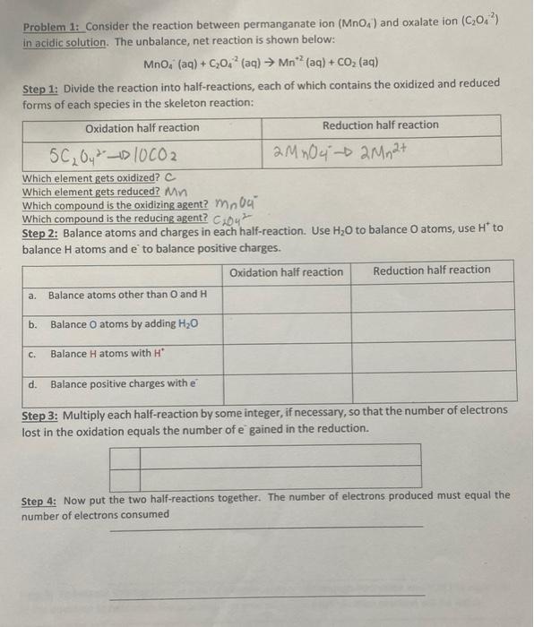Solved Problem 1: Consider the reaction between permanganate | Chegg.com