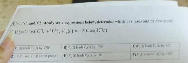 Solved (1) For V1 and V2 steady state expressions below, | Chegg.com