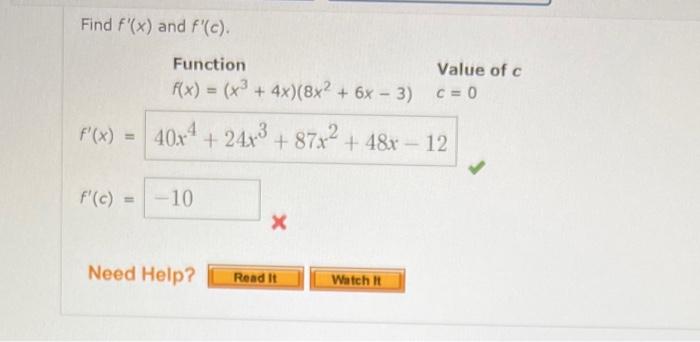 Solved Find f′(x) and f′(c) Function | Chegg.com