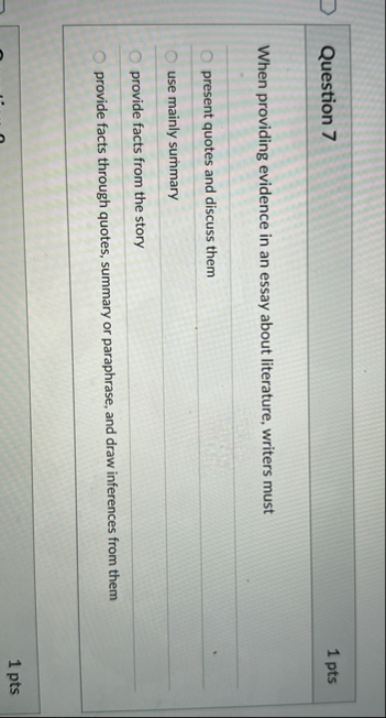 Solved Question 71 ﻿ptsWhen providing evidence in an essay | Chegg.com