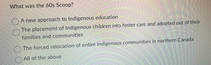 What was the 60 s Scoop? A new approach to Indigenous | Chegg.com