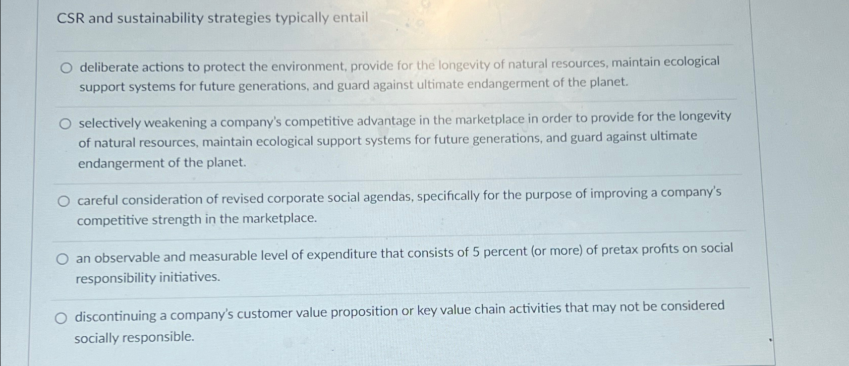 Solved CSR and sustainability strategies typically | Chegg.com