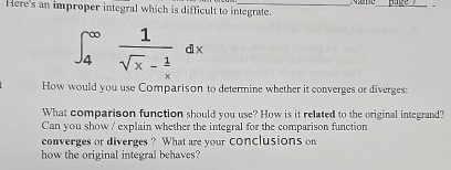 Solved Here's an improper integral which is difficult to | Chegg.com