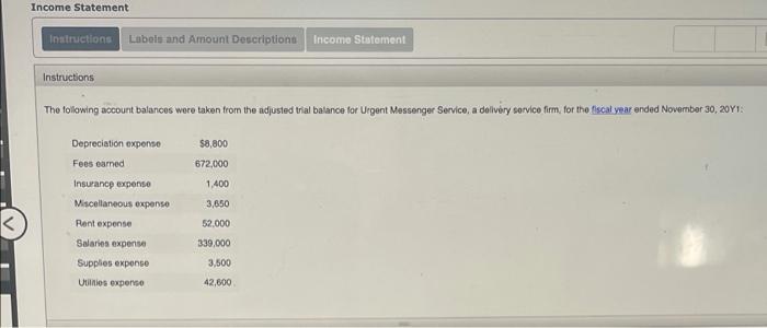 Income Statement Instructions Label and Amount | Chegg.com