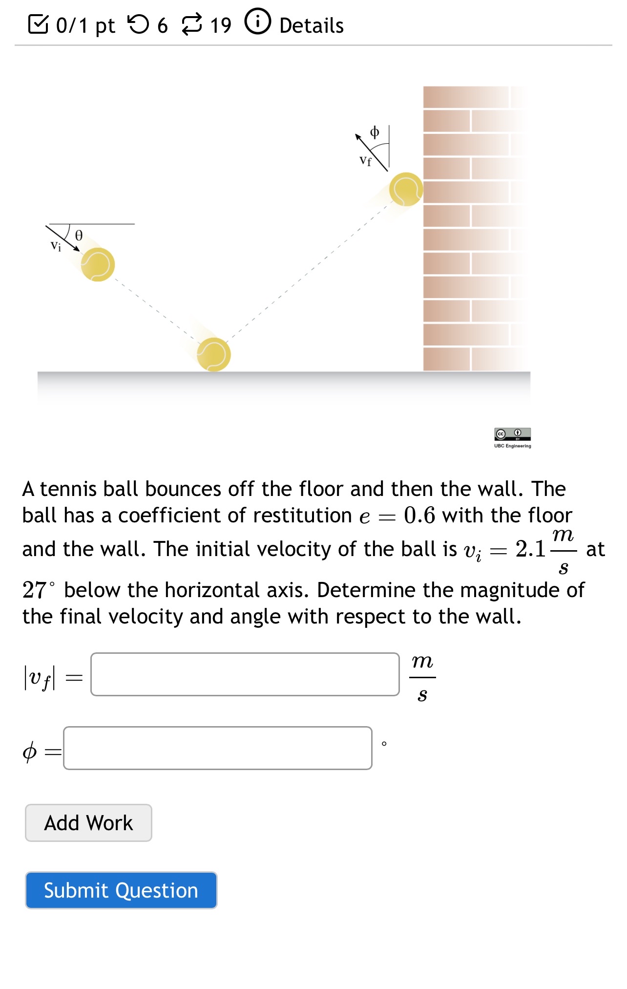 Solved ⊠01 ﻿pt 6⇄19DetailsA tennis ball bounces off the | Chegg.com