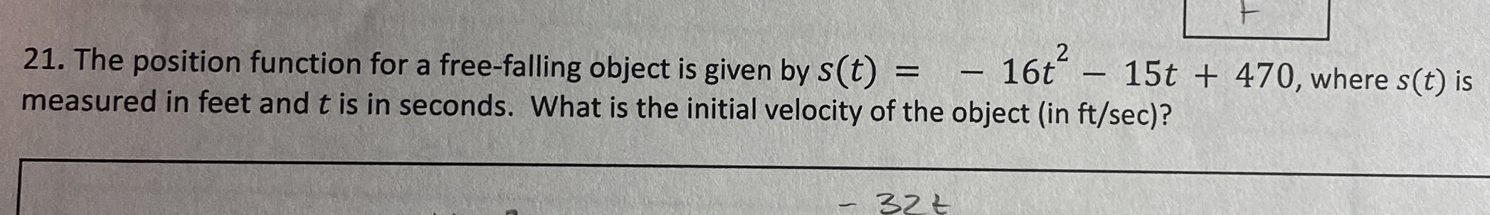 Solved The position function for a free-falling object is | Chegg.com