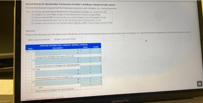 Solved journal Intries fer Merchandise. Transactions on | Chegg.com