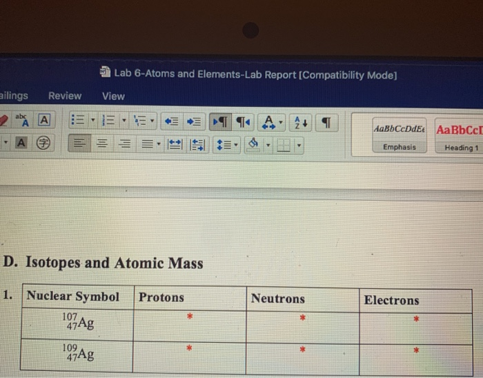 Solved Lab 6-Atoms and Elements-Lab Report [Compatibility | Chegg.com