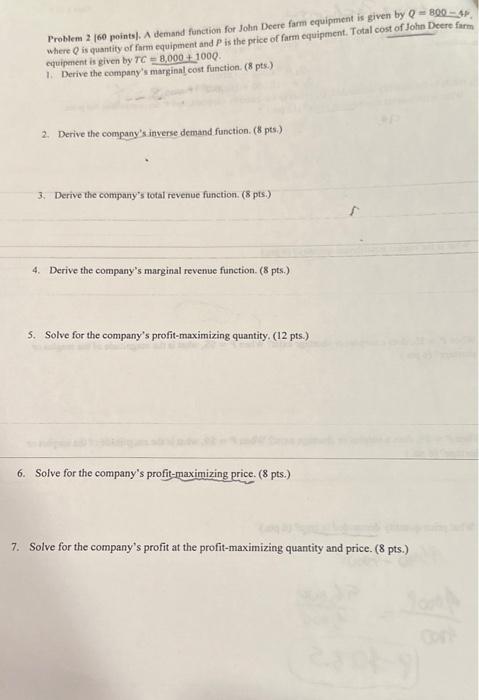 Solved Problem 2(60 points }. A demand function for Jolin | Chegg.com