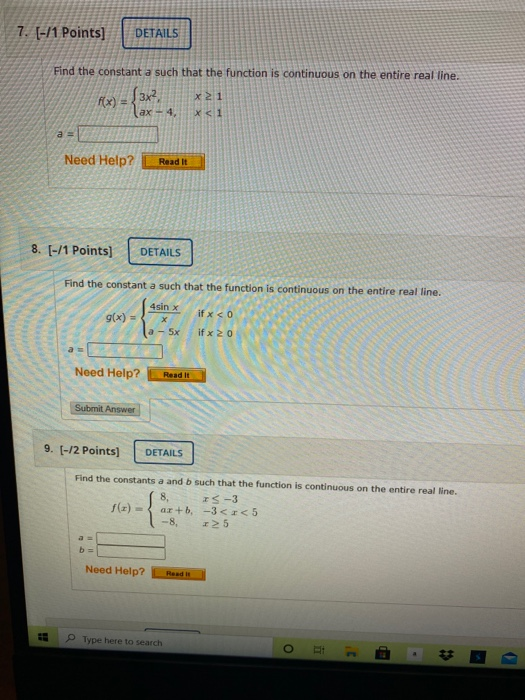 Solved 7. (-/1 Points] DETAILS Find the constant a such that | Chegg.com