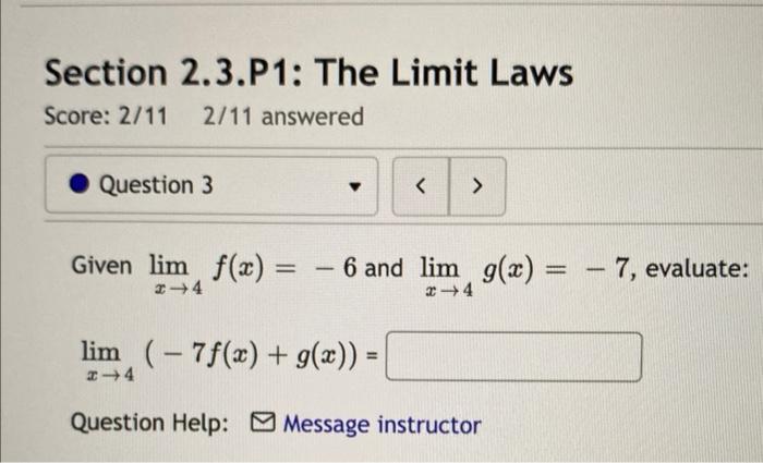 Solved Section 2.3.P1: The Limit Laws Score: 2/112/11 | Chegg.com