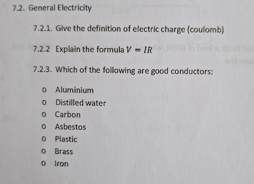 Solved 7.2. ﻿General Electricity7.2.1. ﻿Give the definition | Chegg.com