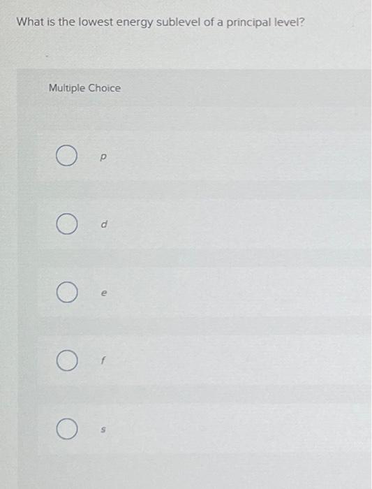 Solved What is the lowest energy sublevel of a principal | Chegg.com